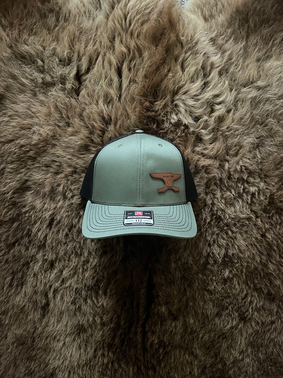 Arrow Trail Knives Leather Patch Trucker Style Hat Anvil Patch Black ...