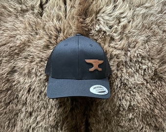 Arrow Trail Knives Leather Patch Trucker Style Hat Anvil Patch Black ...