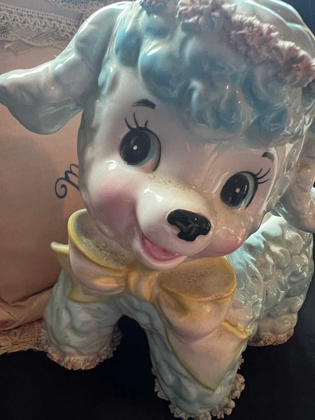 Vintage Ceramic Blue Lamb Planter - Etsy