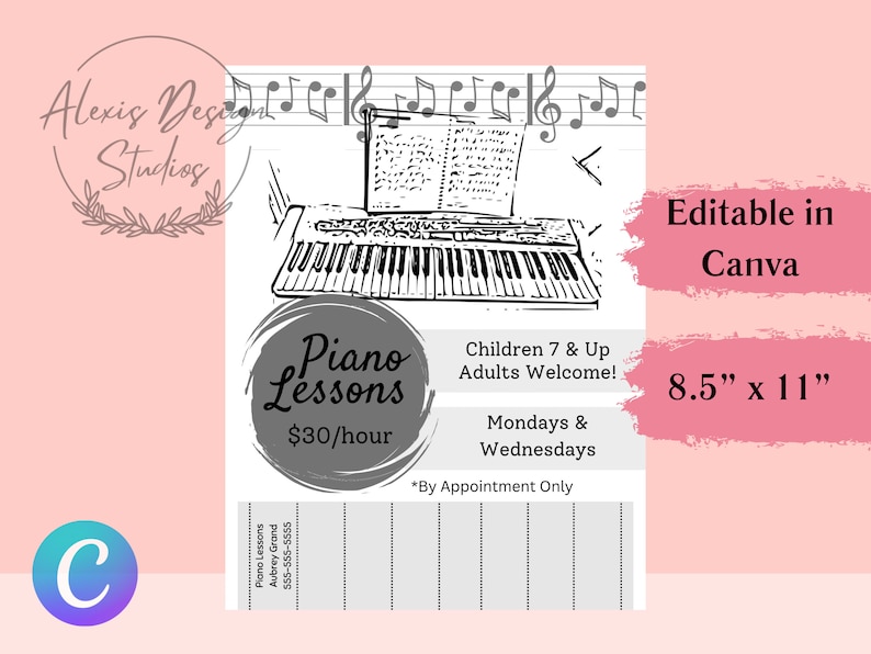 Editable Piano Lesson Business Flyer Template, Canva Business Flyer ...