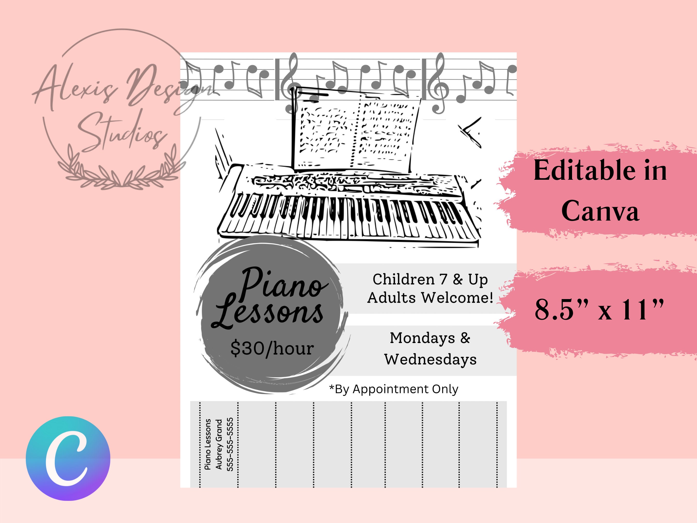 Editable Piano Lesson Business Flyer Template, Canva Business Flyer ...