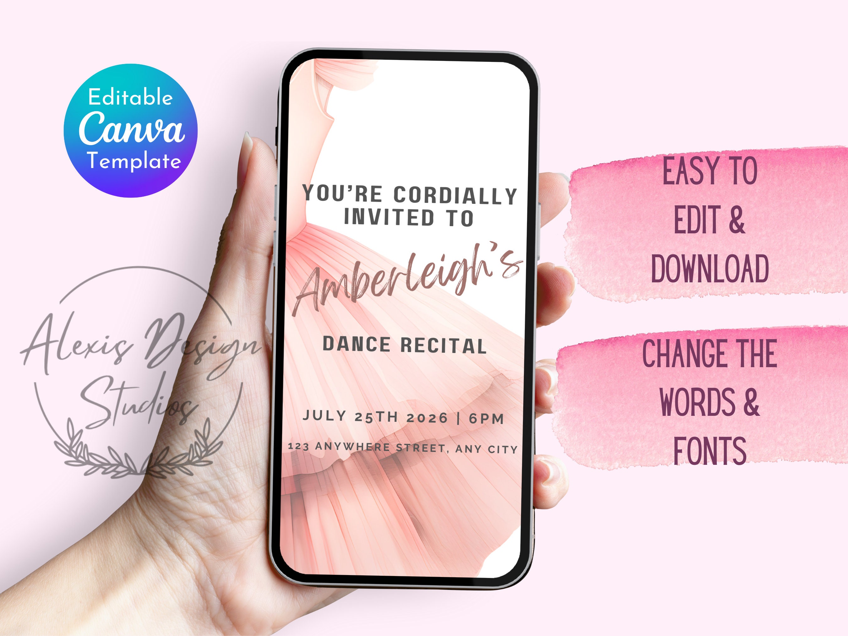 Dance Recital Minimalist Invitation Template, Digital Download Phone ...