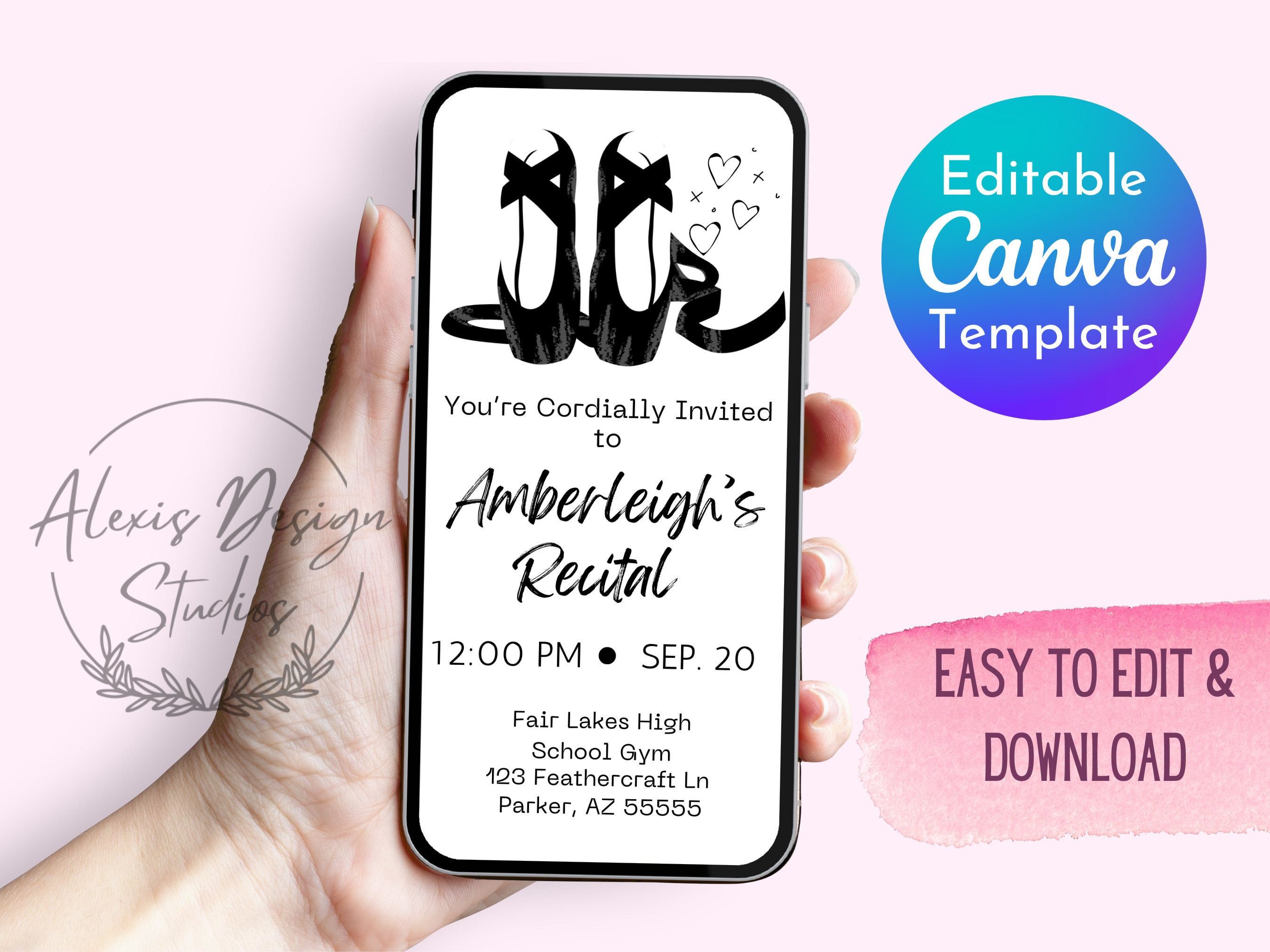 Editable Minimalist Dance Recital Phone Invitation, Dance Studio ...