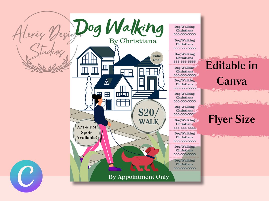 Editable Dog Walker Flyer Template, Dog Walking Services, Summer ...