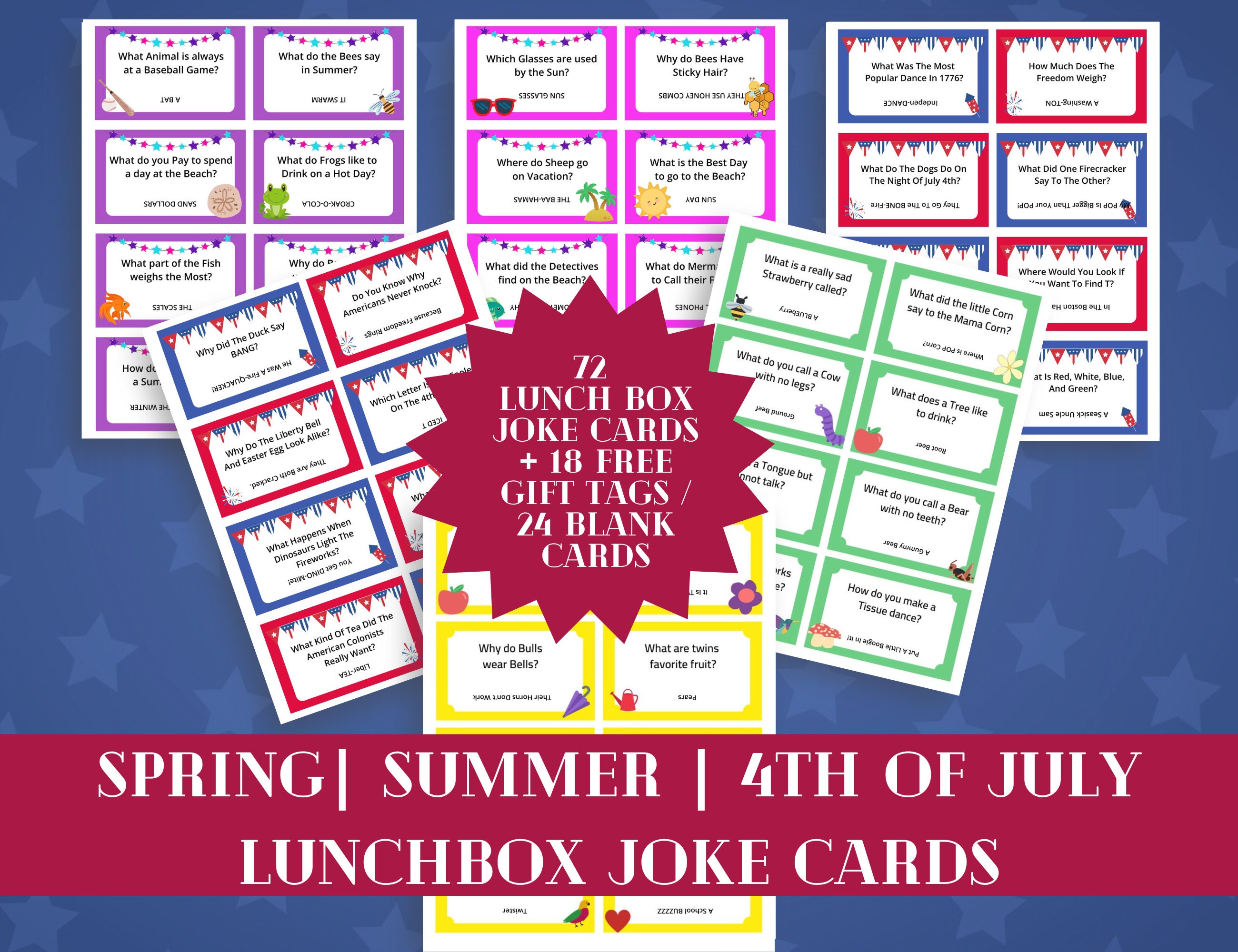 Spring, Summer, and 4th of July Lunchbox Joke Card Printables, Lunchbox ...