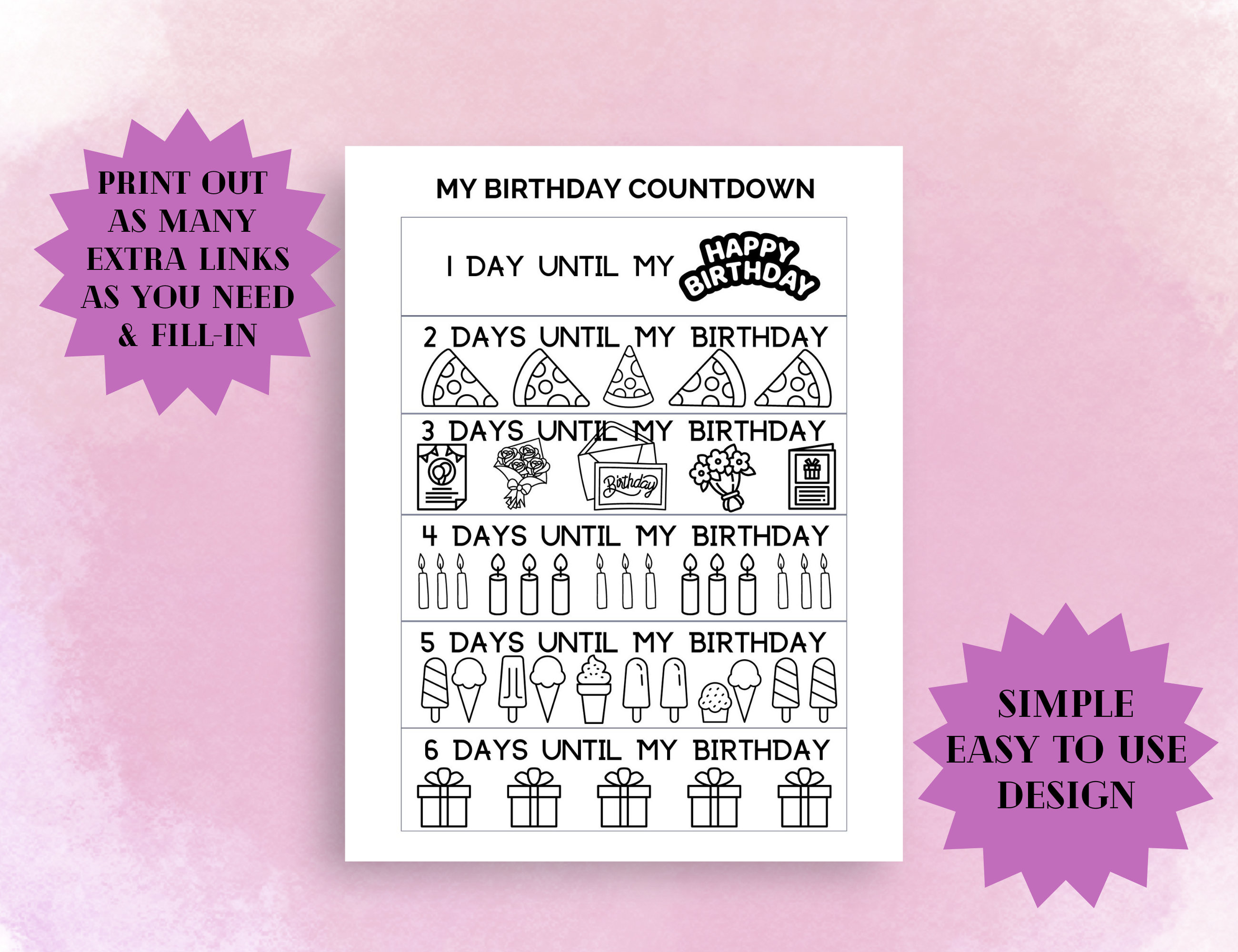 Birthday Color Countdown, Paper Chain Countdown, DIY Printable Color ...