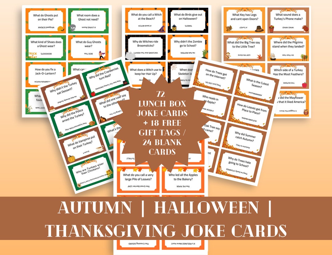 Fall, Halloween, and Thanksgiving Joke Cards, Lunchbox Note Cards ...