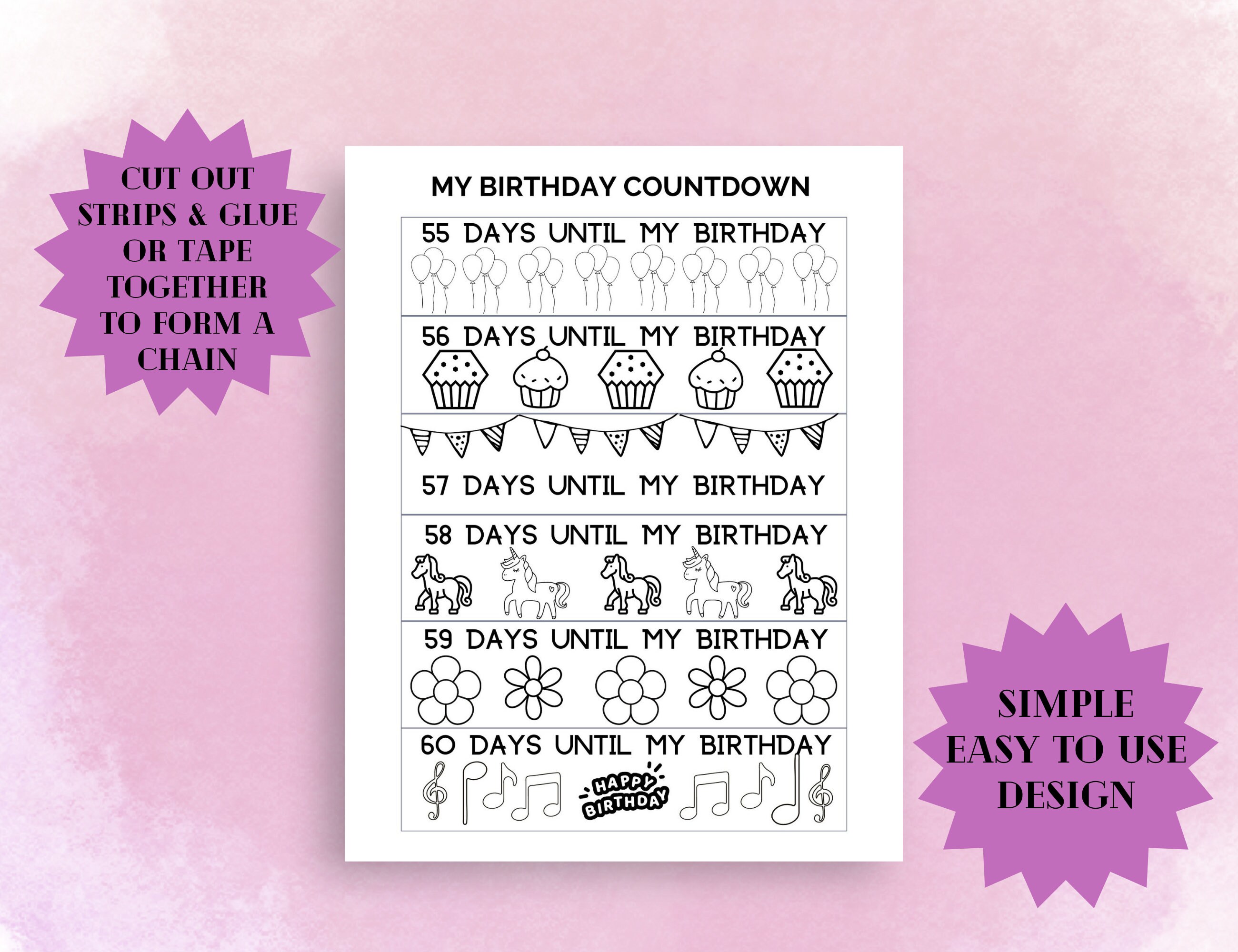 Birthday Color Countdown, Paper Chain Countdown, DIY Printable Color ...