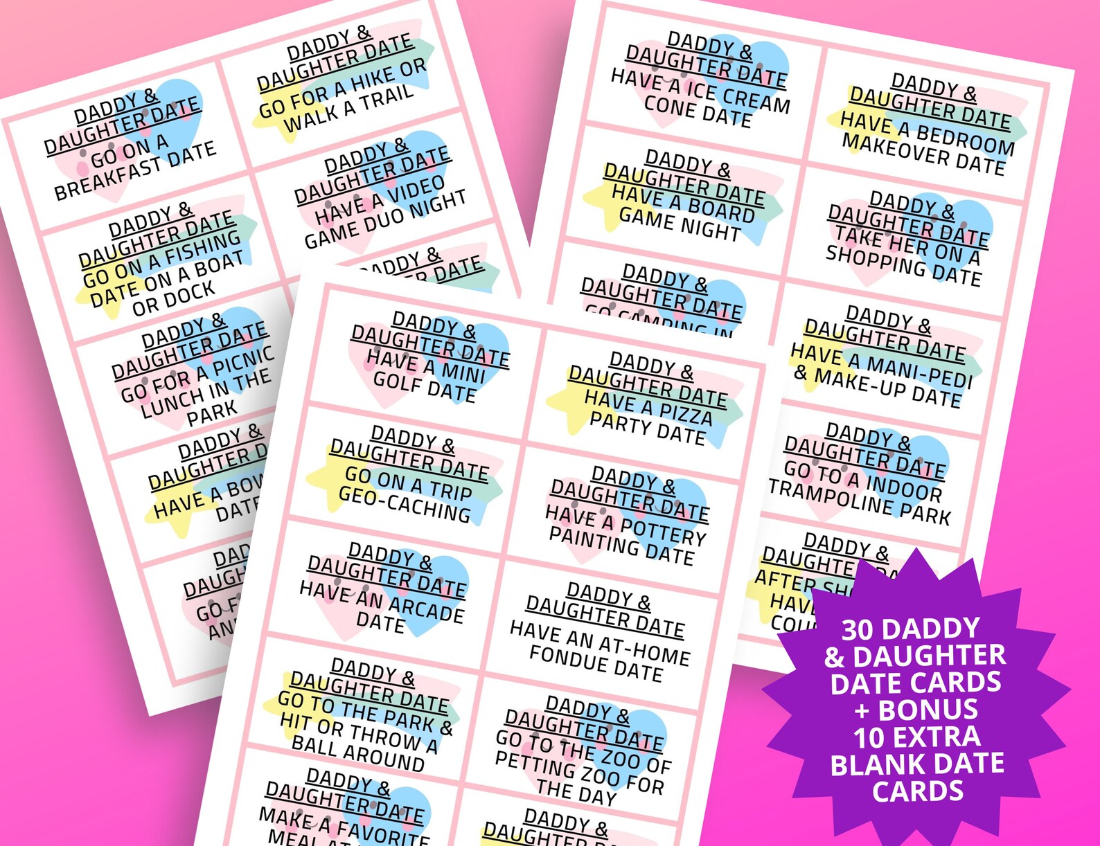 Daddy and Daughter Date Activity Cards Printables, Daddy and Me Special ...