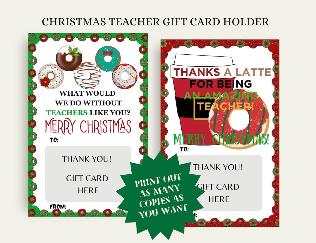 Teacher Christmas Gift Card Holder, Coffee / Donut Gift Card for ...
