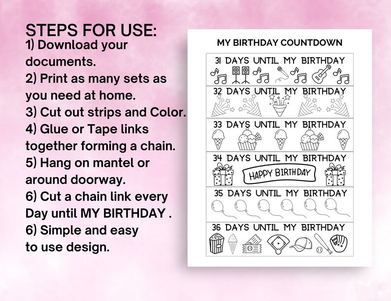Birthday Color Countdown, Paper Chain Countdown, DIY Printable Color ...