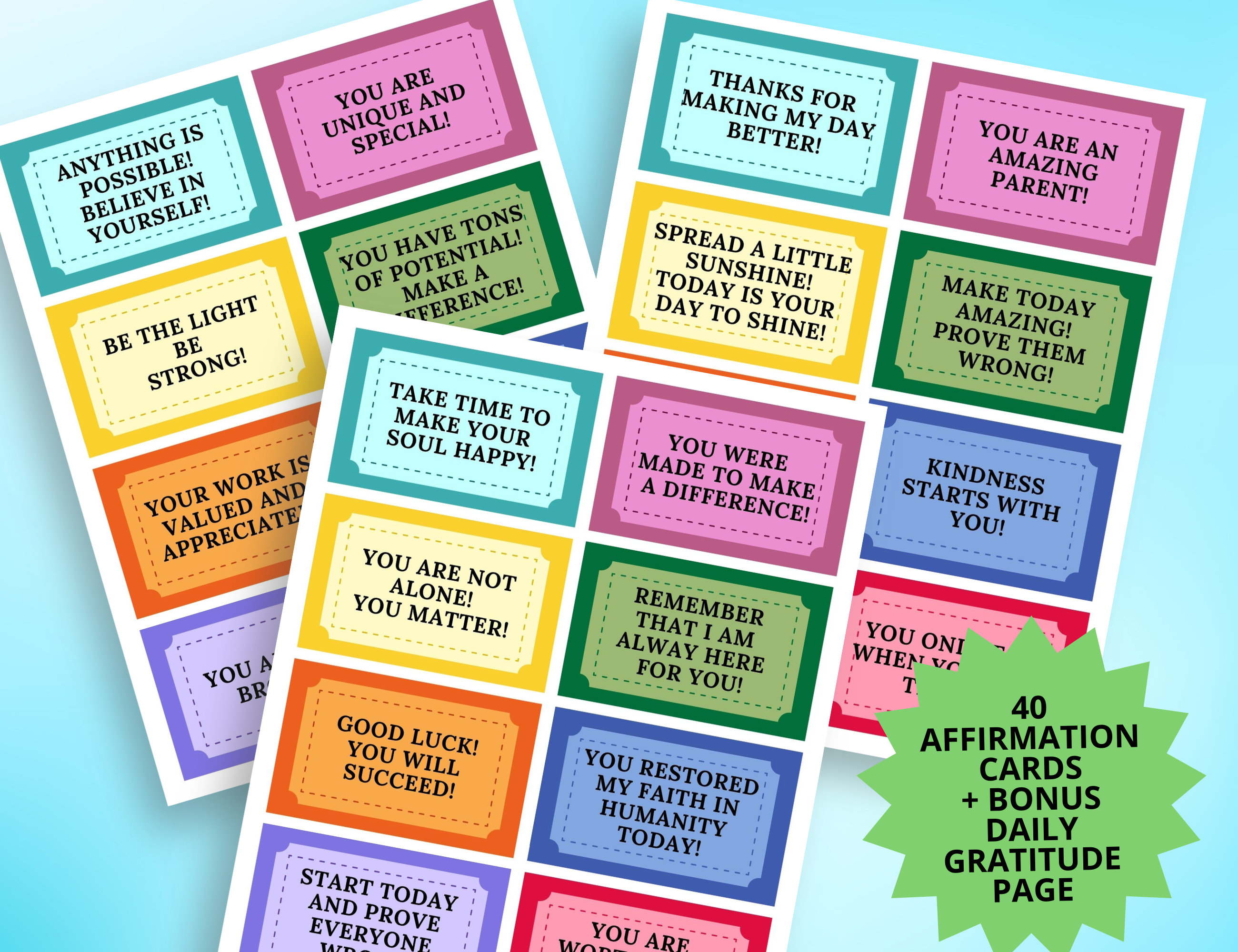 Positive Affirmation Printable Cards, Encouragement Cards, Gratitude ...