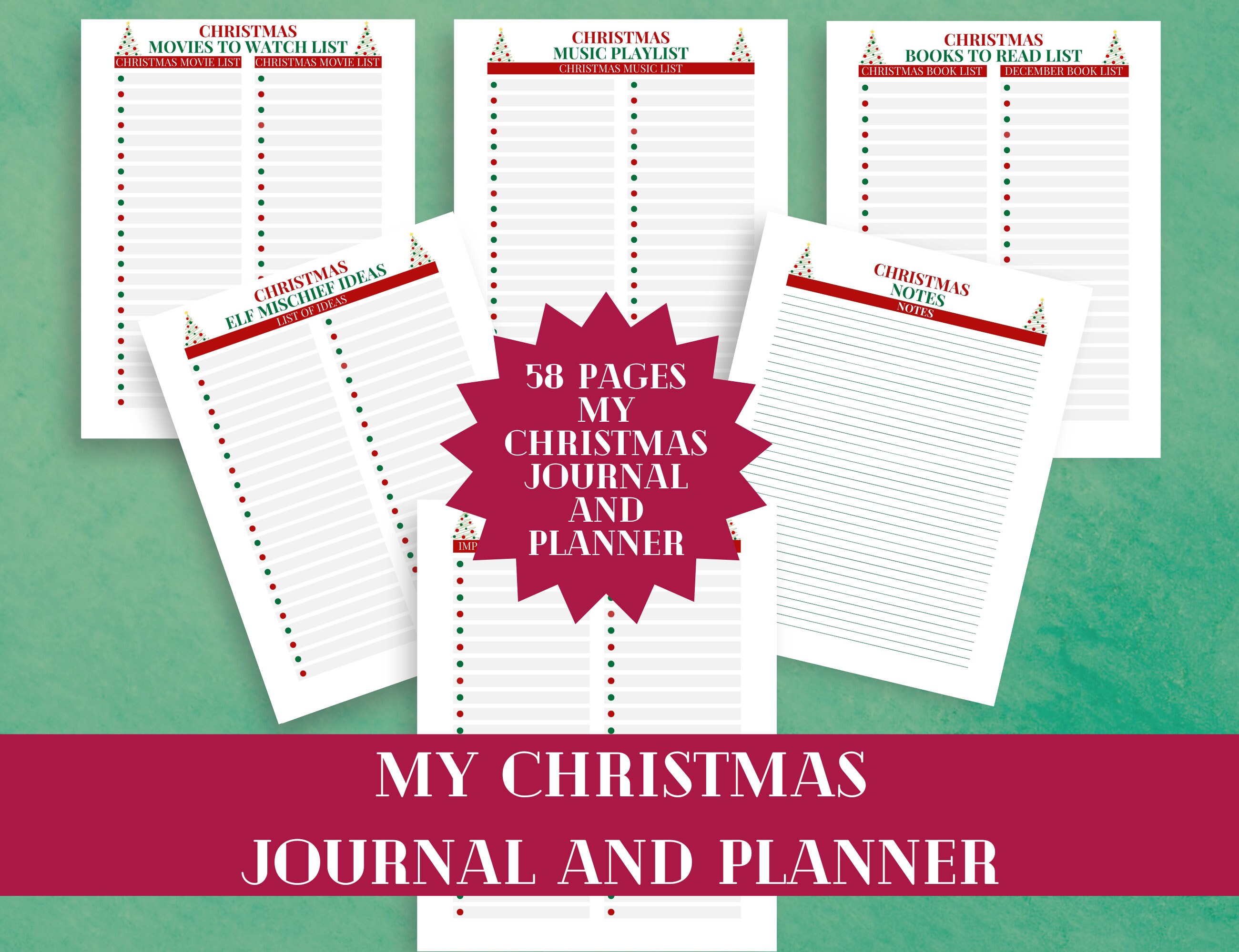 Printable Christmas Journal & Planner: Holiday Organizer (59 Pages ...