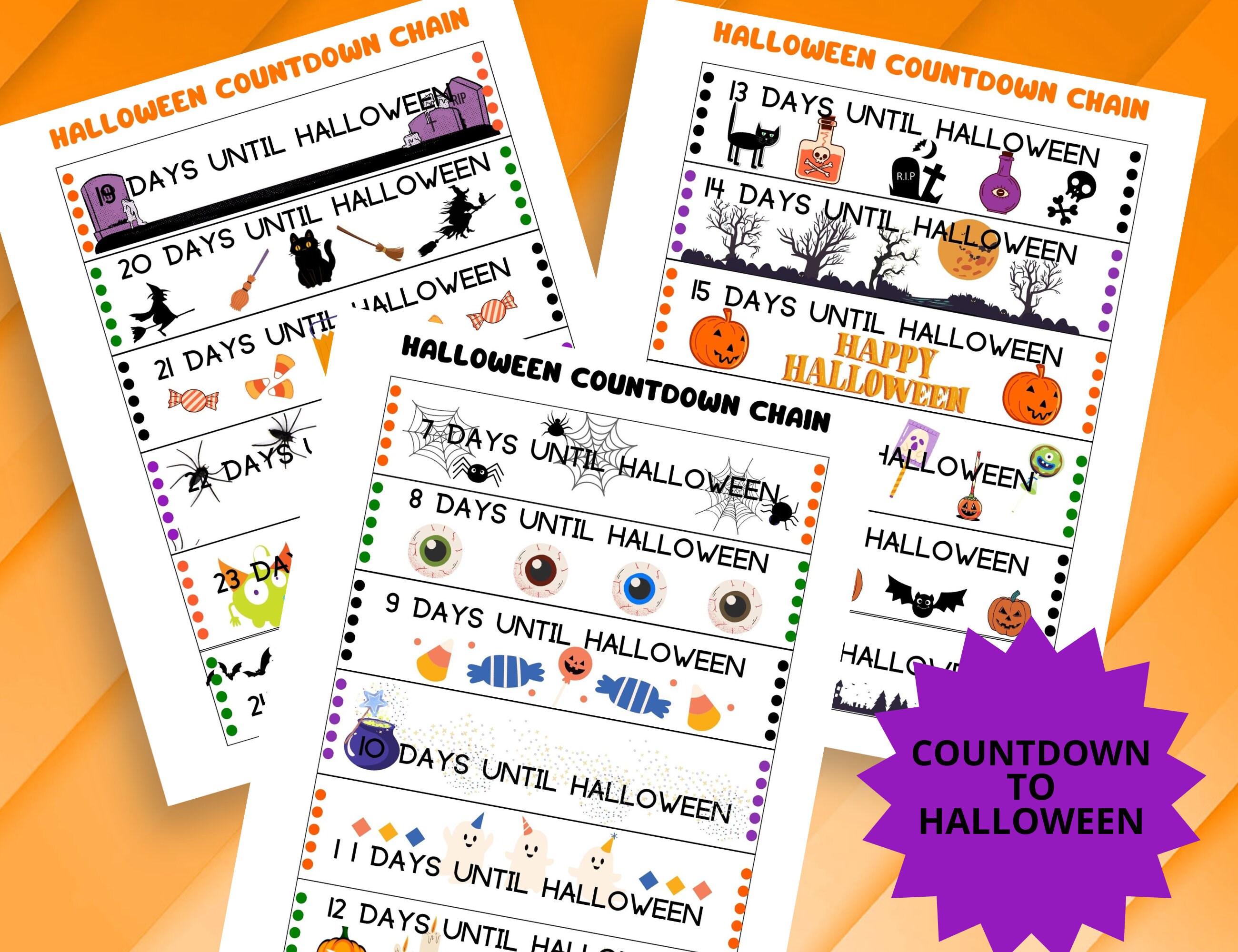 Halloween Countdown, Paper Chain Countdown, DIY Printable Paper Chain ...