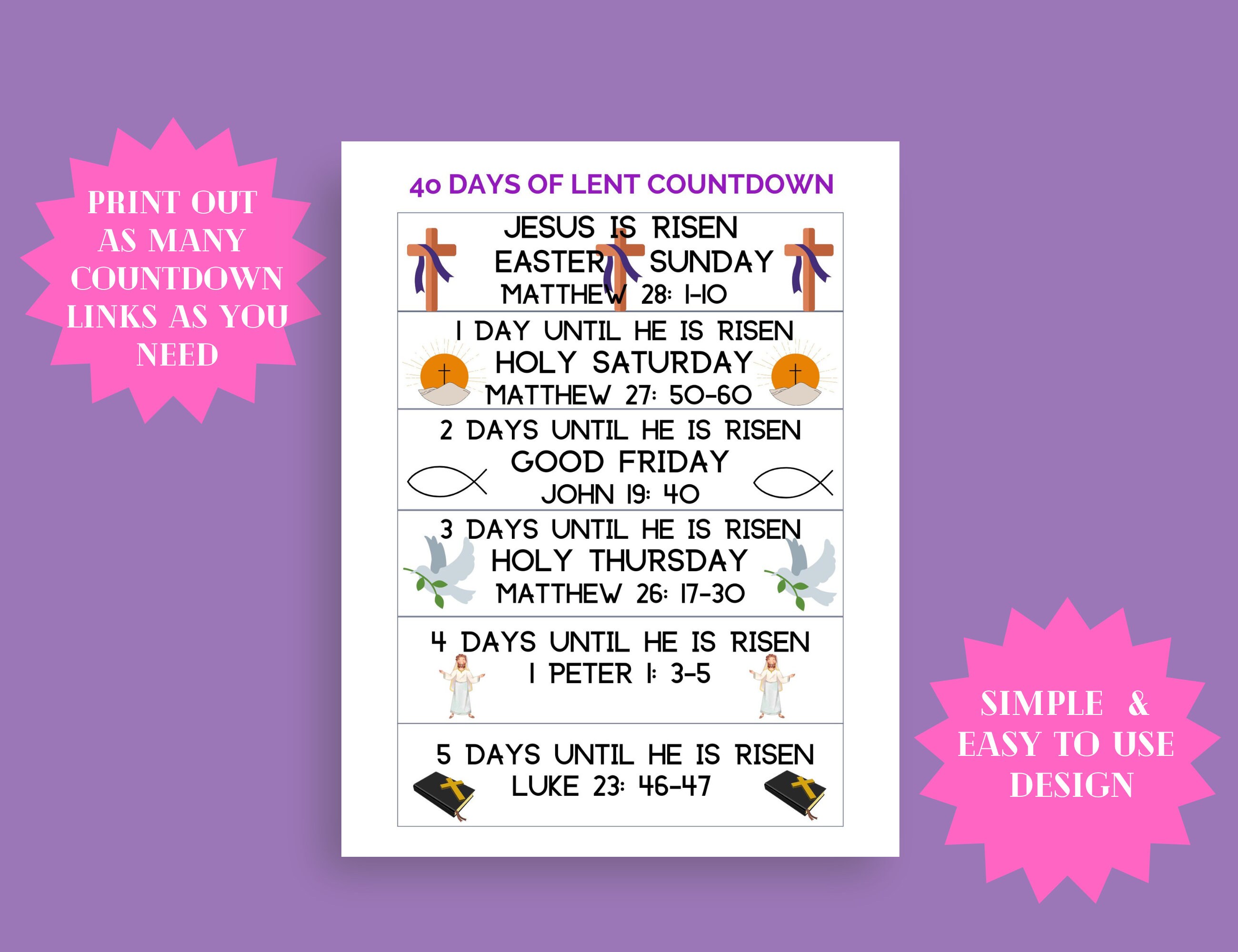 LENT 40 Day Countdown, DIY Printable Paper Chain, Family Lent Activity ...