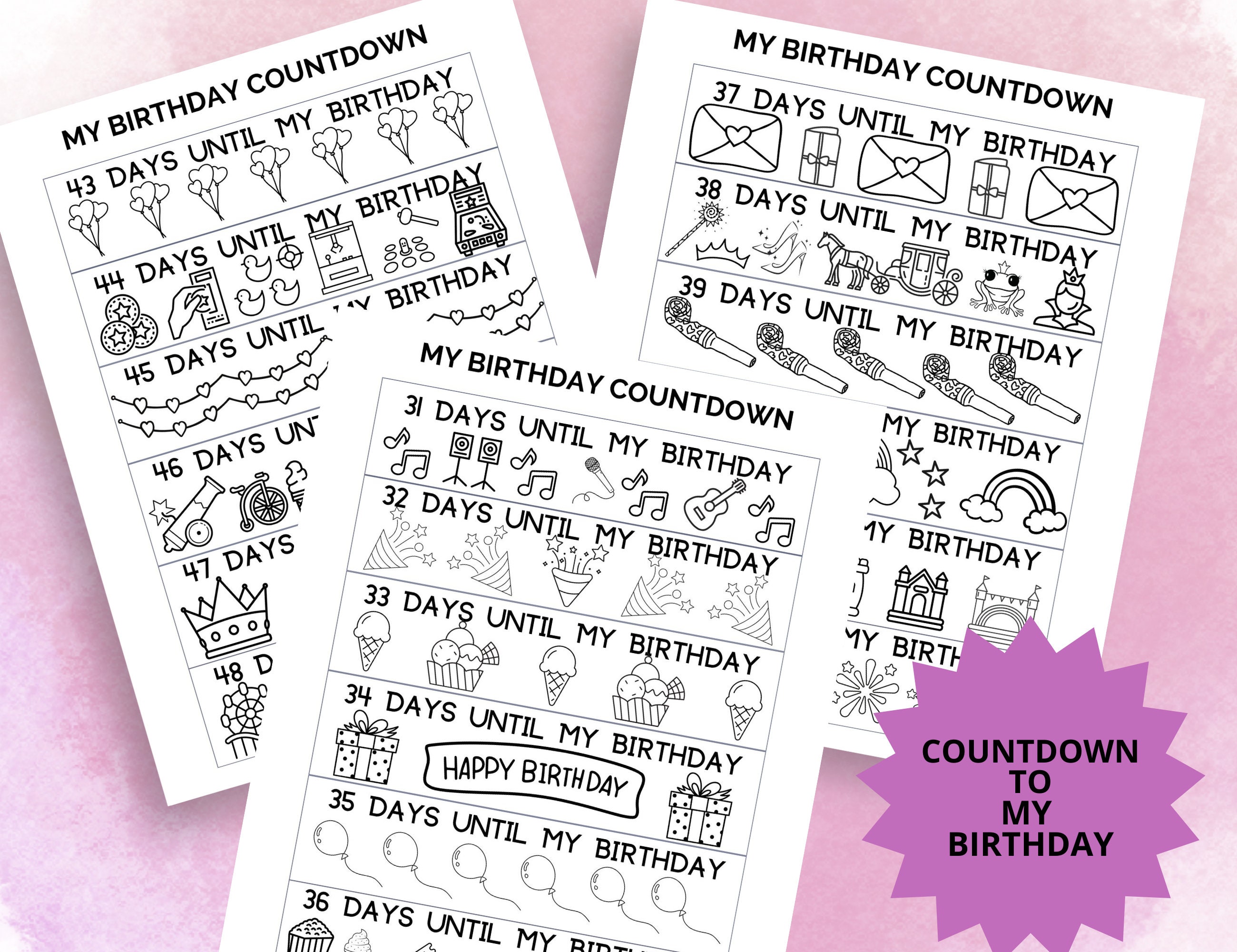 Birthday Color Countdown, Paper Chain Countdown, DIY Printable Color ...