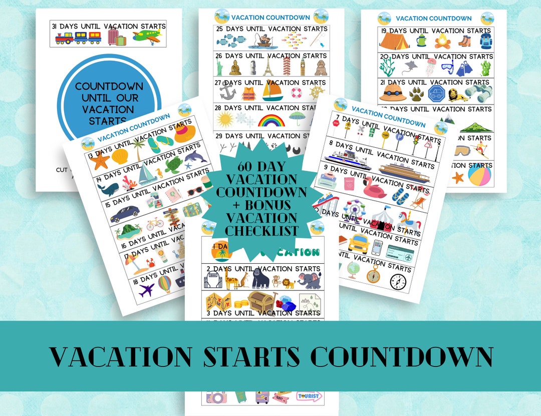 Vacation Countdown & Checklist Digital Printables for Calendar ...