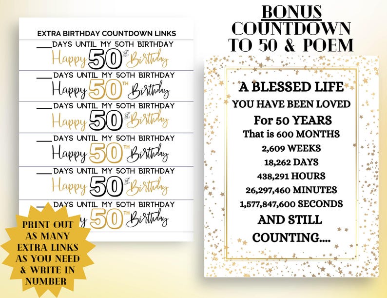 50th Birthday Countdown Paper Chain: DIY Printable Activity (PDF ...