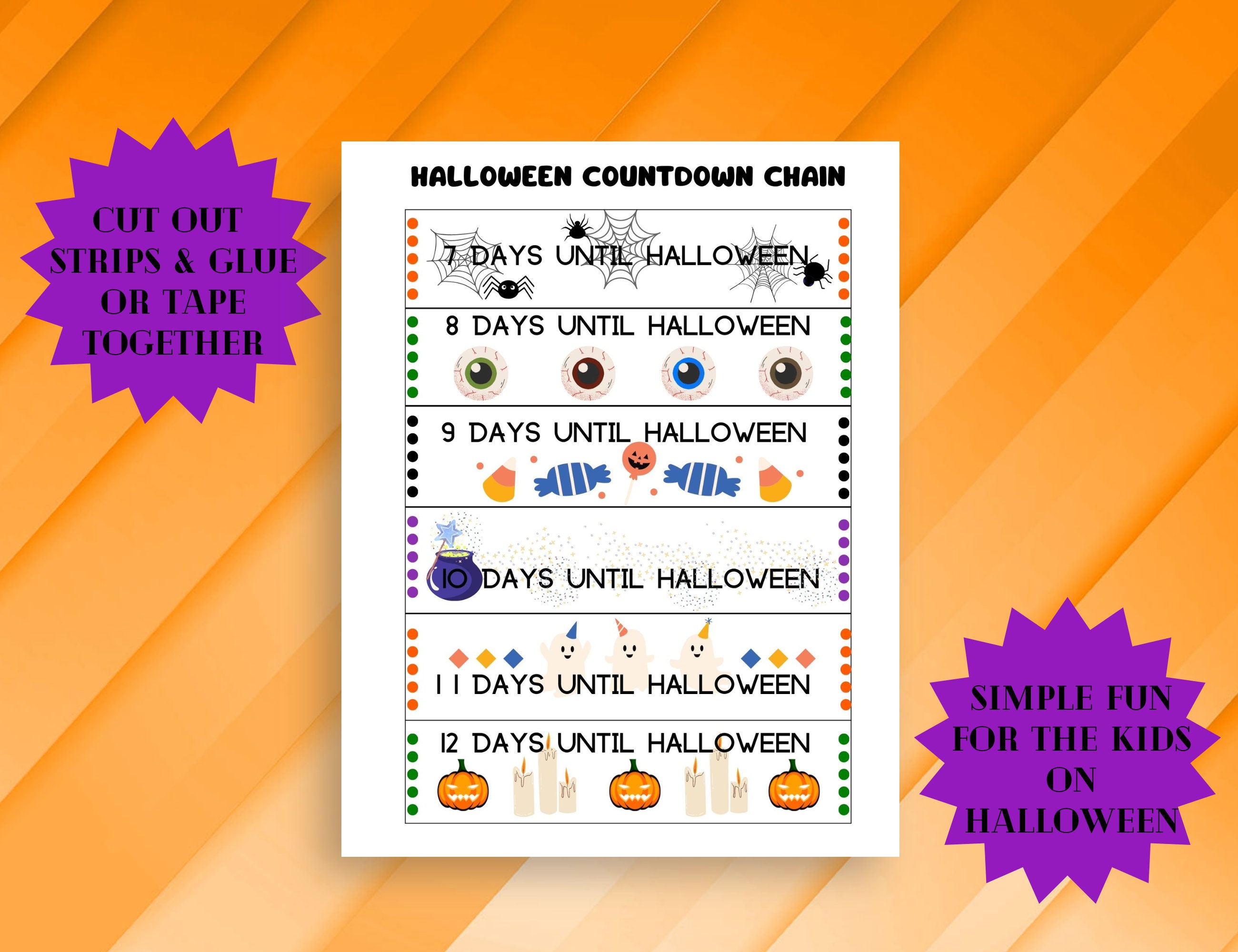 Halloween Countdown, Paper Chain Countdown, DIY Printable Paper Chain ...