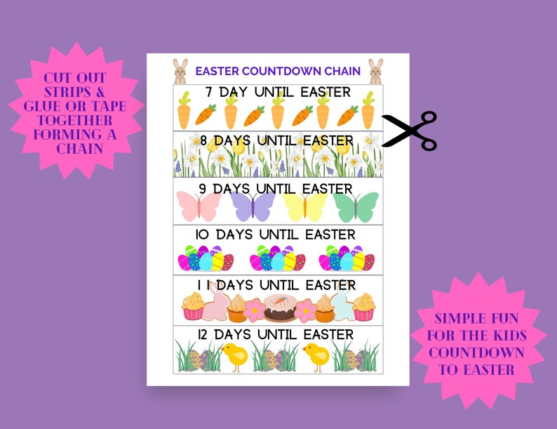 EASTER Countdown, Paper Chain Countdown, DIY Printable Paper Chain ...
