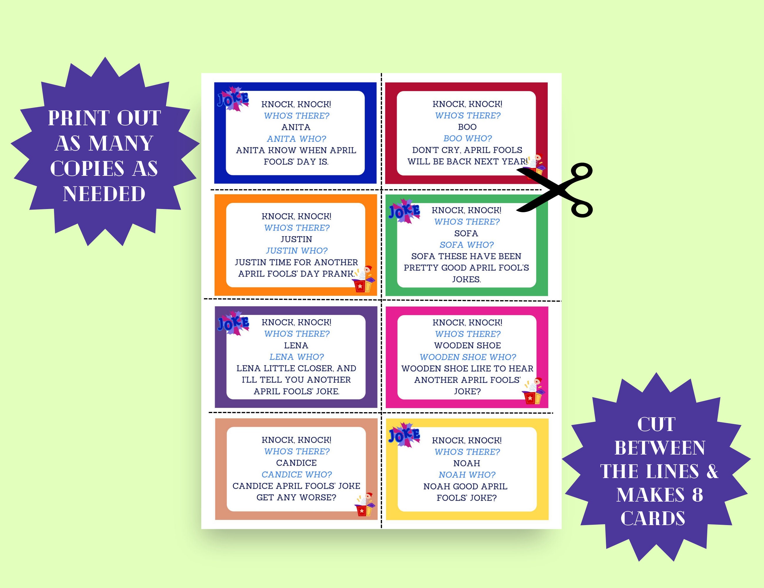 April Fool's Day Joke Cards, Lunchbox Note Cards, April Fool's ...