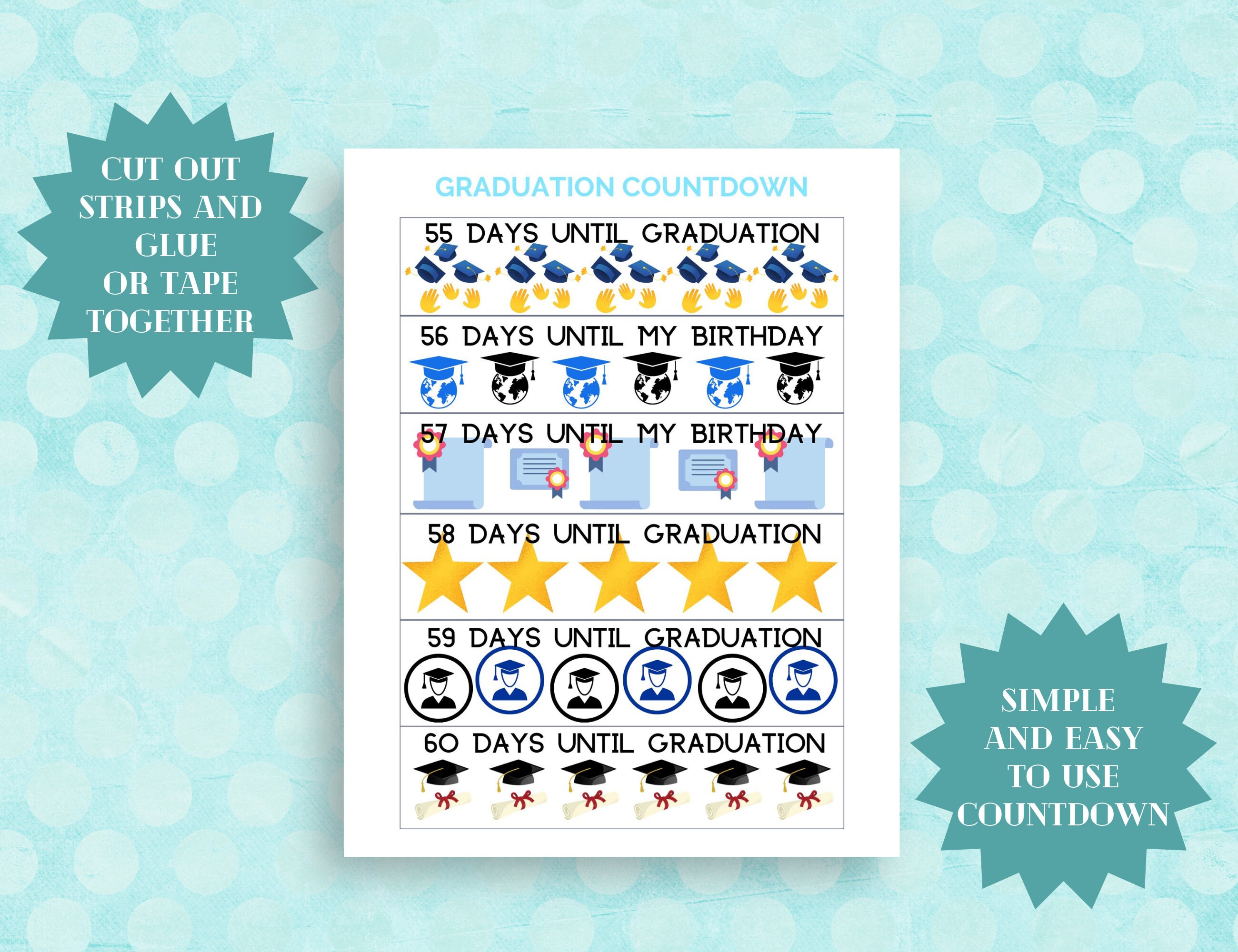 Graduation Calendar Countdown DYI Chain Printable for - Etsy