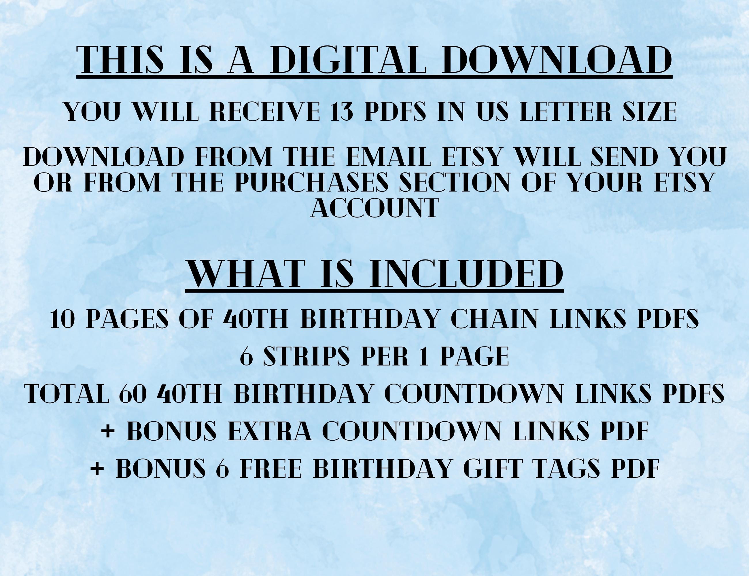 Countdown to My 40th Birthday, DIY Printable Paper Chain Calendar Countdown, A Blessed Life 40th ...