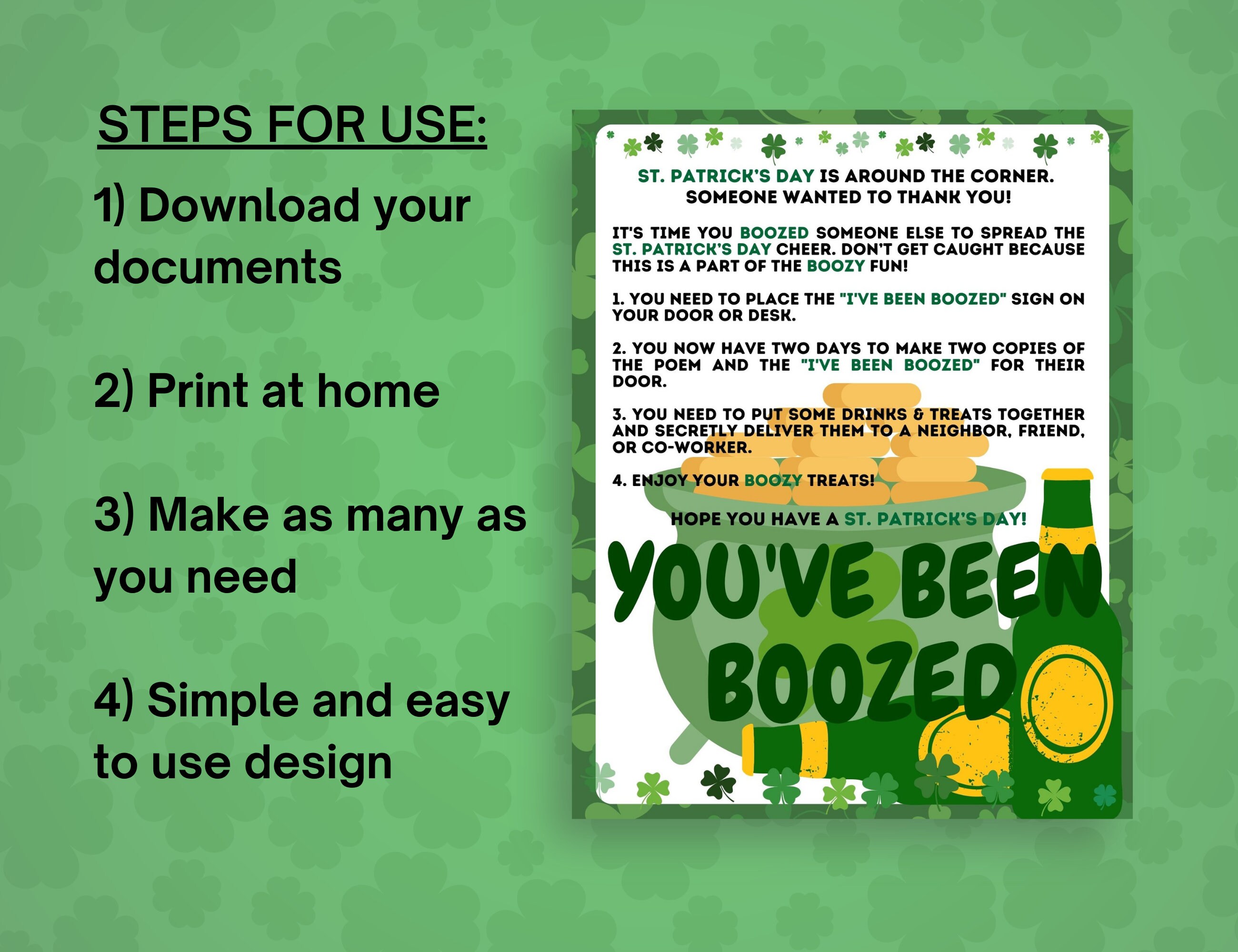You've Been Boozed Game Printable, We've Been Boozed, St. Patrick's Day ...