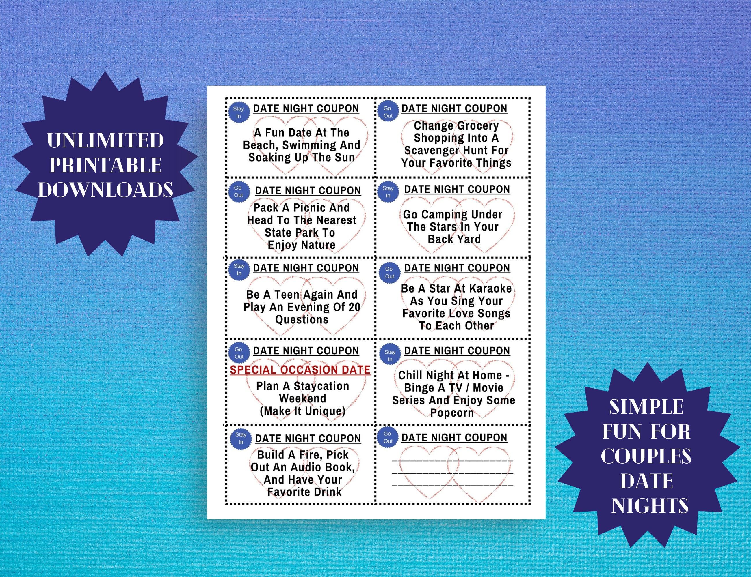 Date Night Cards, Date Night Coupon Ideas, Year of Date Nights, Date ...