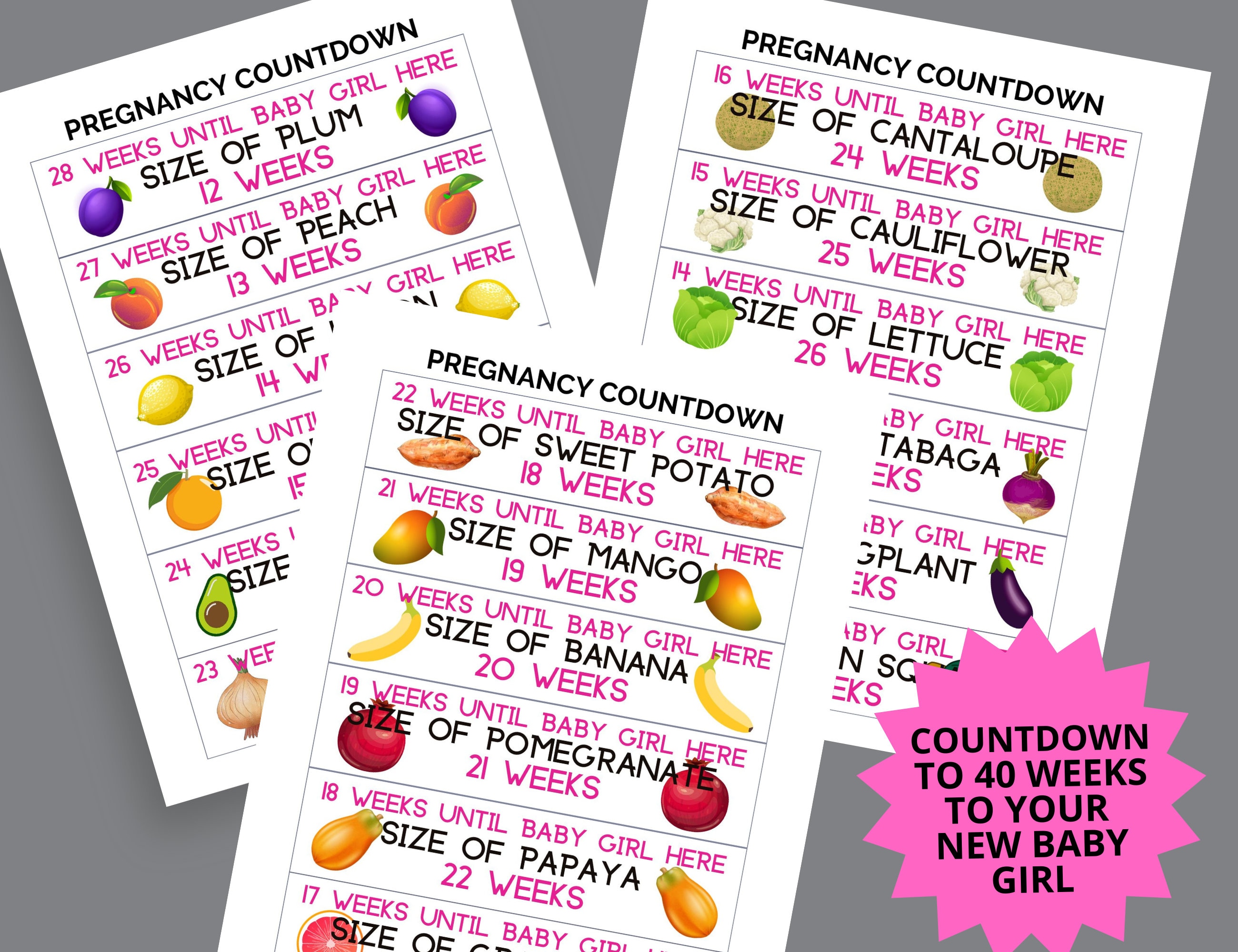 Pregnancy Countdown, Baby Growth Chain Countdown, Baby Girl Paper Chain ...