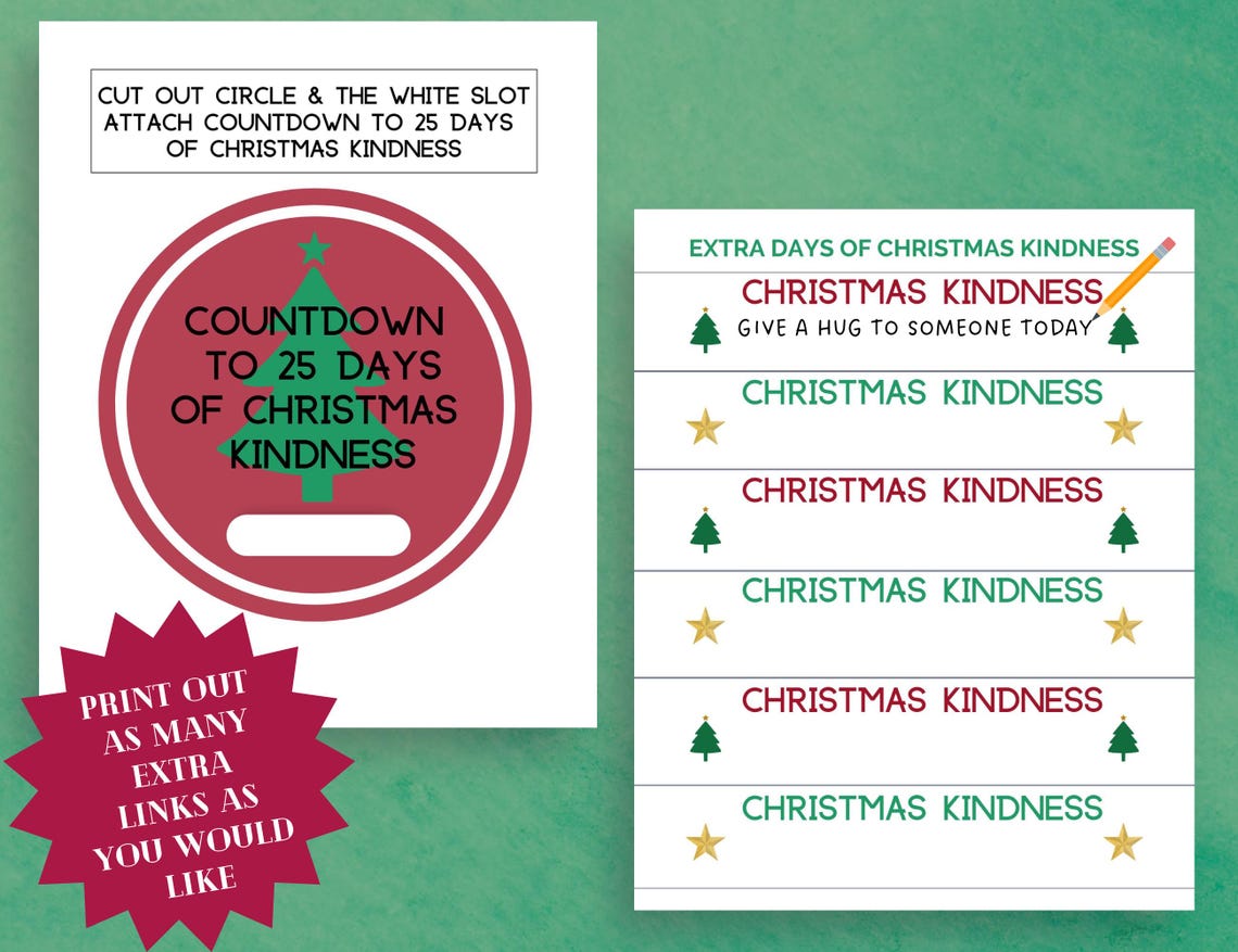 Christmas Kindness Countdown Chain: 25 Days Printable (DIGITAL DOWNLOAD ...