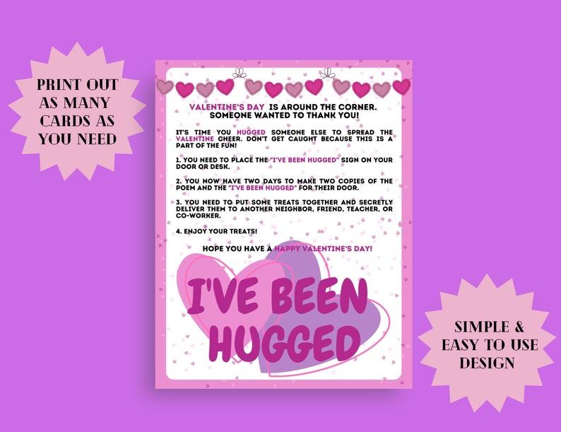 You've Been Hugged Valentine Game: Printable Kit (digital Download) - Etsy