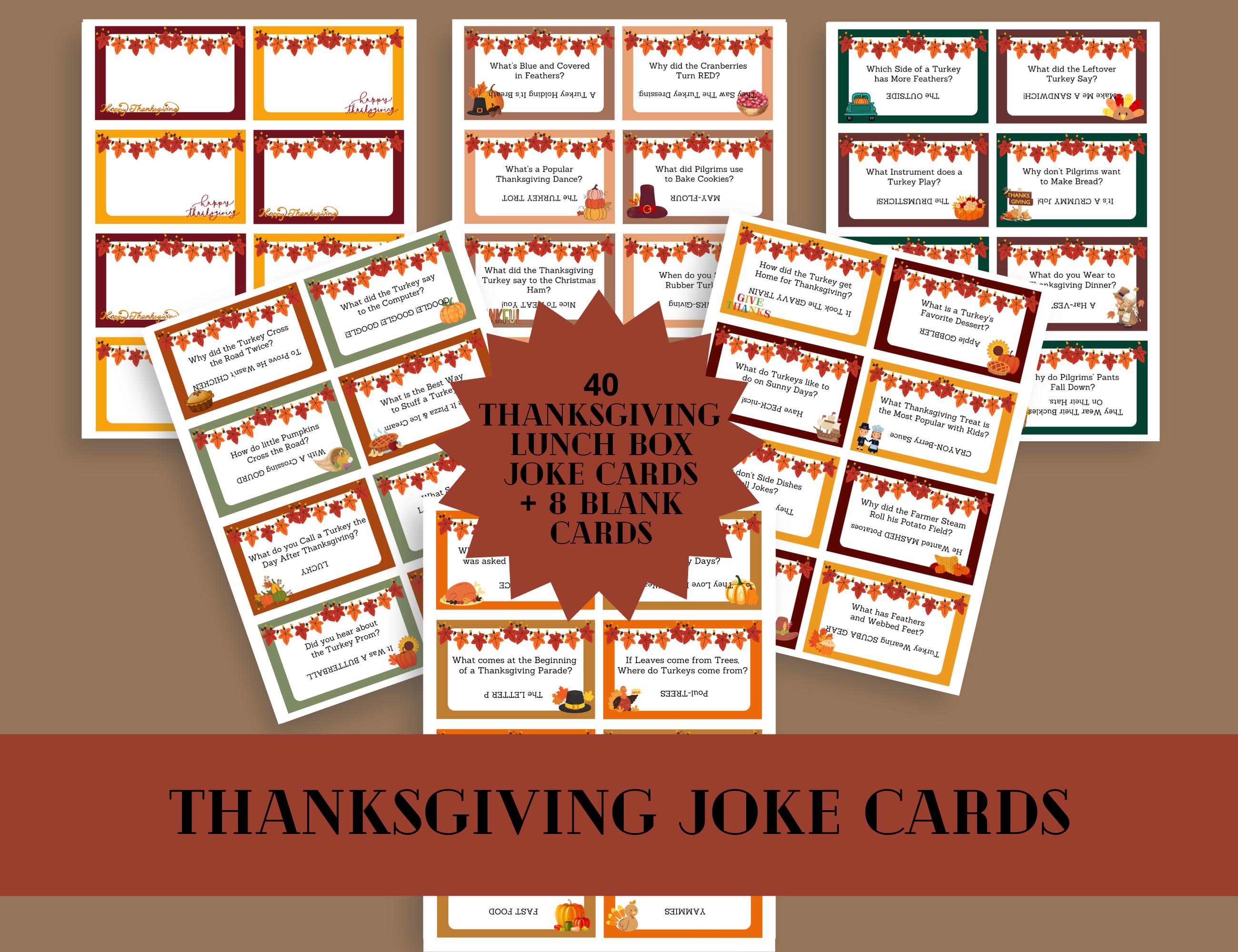 Thanksgiving Lunchbox Joke Cards: Kids' Printable Gift Tags (DIGITAL ...