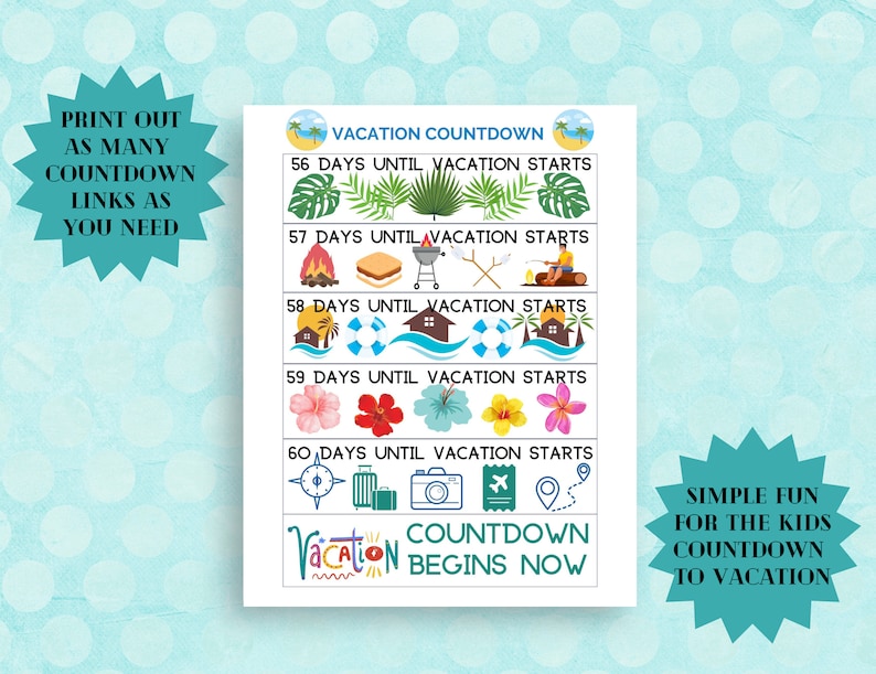 Vacation Countdown & Checklist Digital Printables for Calendar ...