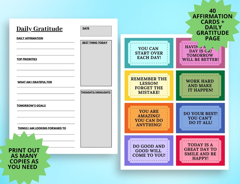 Positive Affirmation Printable Cards, Encouragement Cards, Gratitude ...