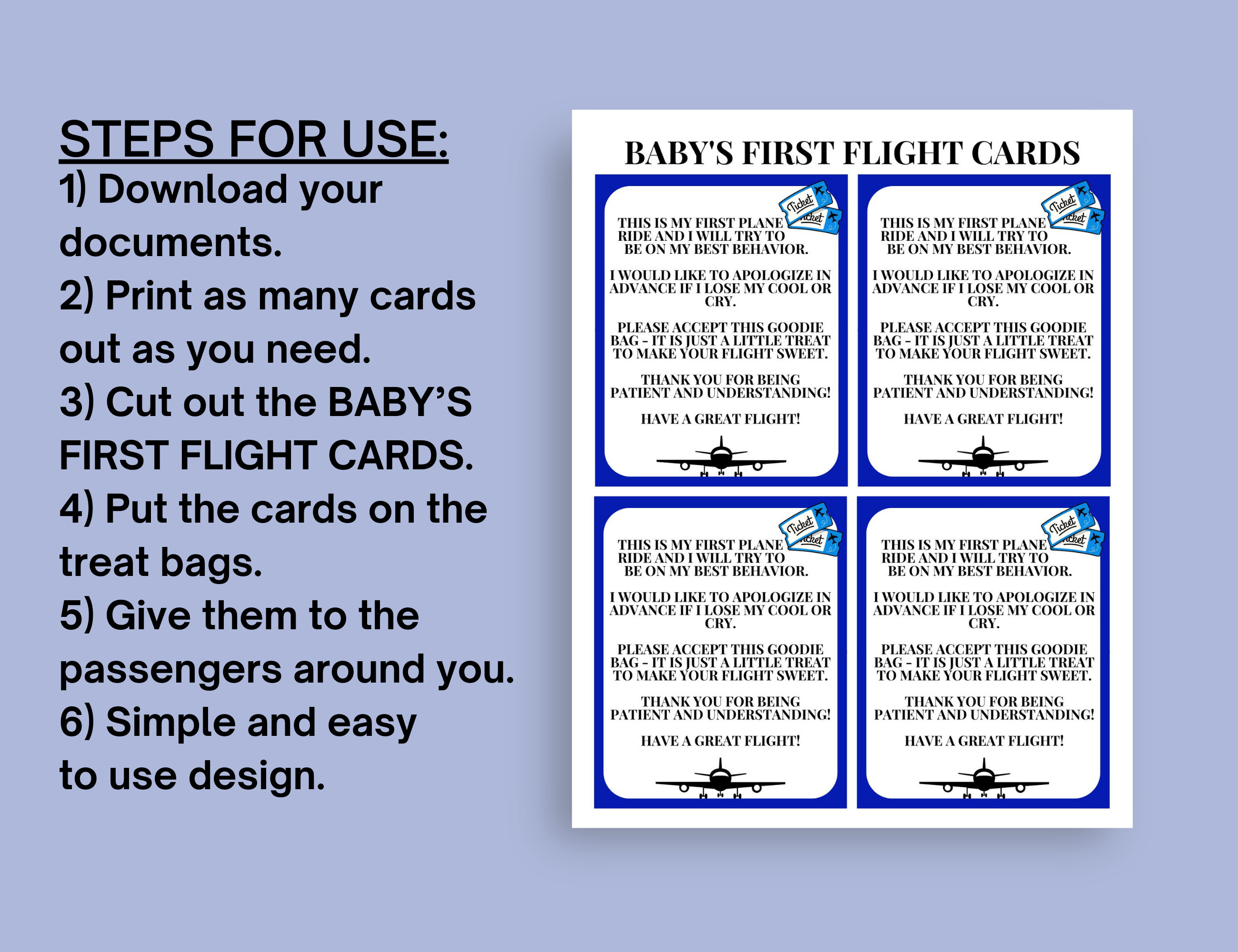Baby on Board Flight Card Printable, Baby's First Flight Card, First ...