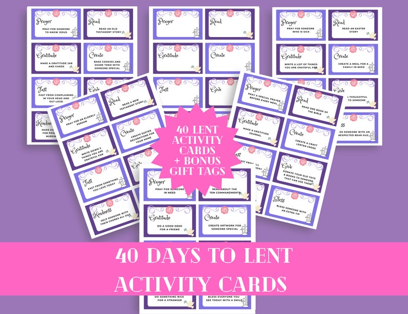 40 Lent Activity Cards, Christian Easter Activities, Lenten Project for ...