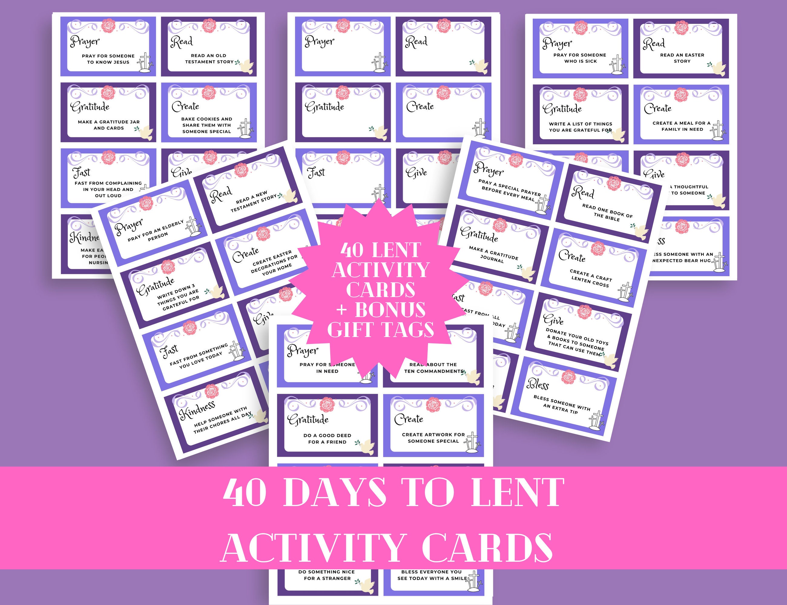 40 Lent Activity Cards, Christian Easter Activities, Lenten Project for ...