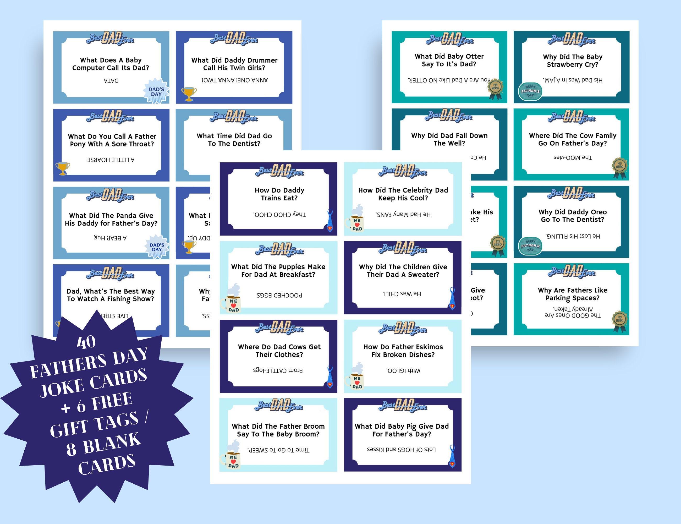 Father's Day Joke Cards 2, Lunchbox Note Cards, Dad's Day Printable ...