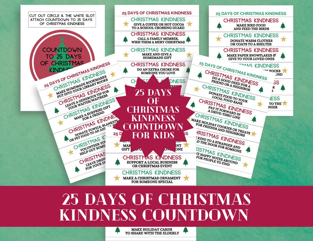 Christmas Kindness Countdown Chain: 25 Days Printable (DIGITAL DOWNLOAD ...