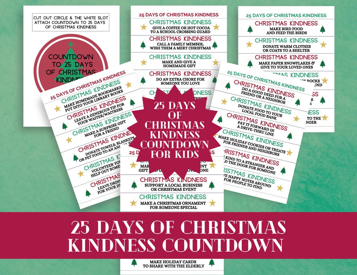 Christmas Kindness Countdown Chain: 25 Days Printable (DIGITAL DOWNLOAD ...