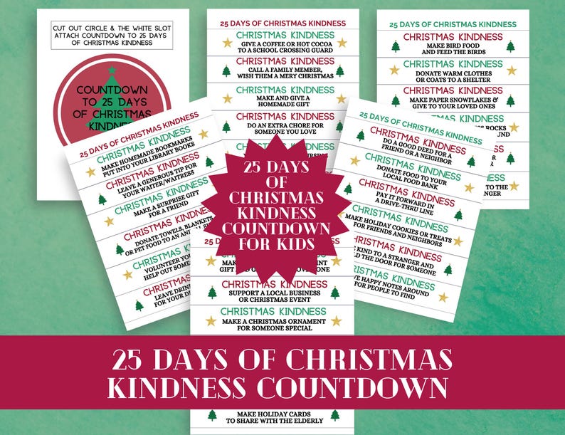Christmas Kindness Countdown Chain: 25 Days Printable (DIGITAL DOWNLOAD ...