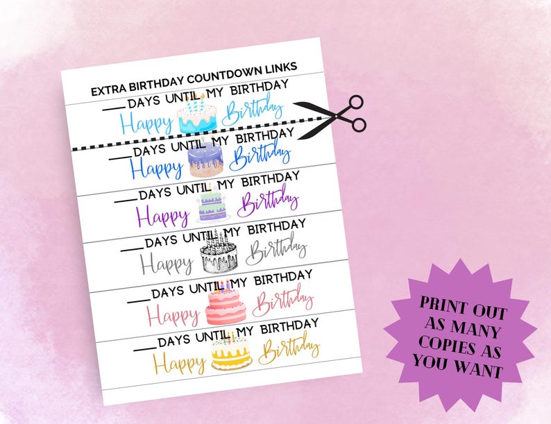 Birthday Countdown Paper Chain: Printable DIY Activity, Gift Tags (PDF ...