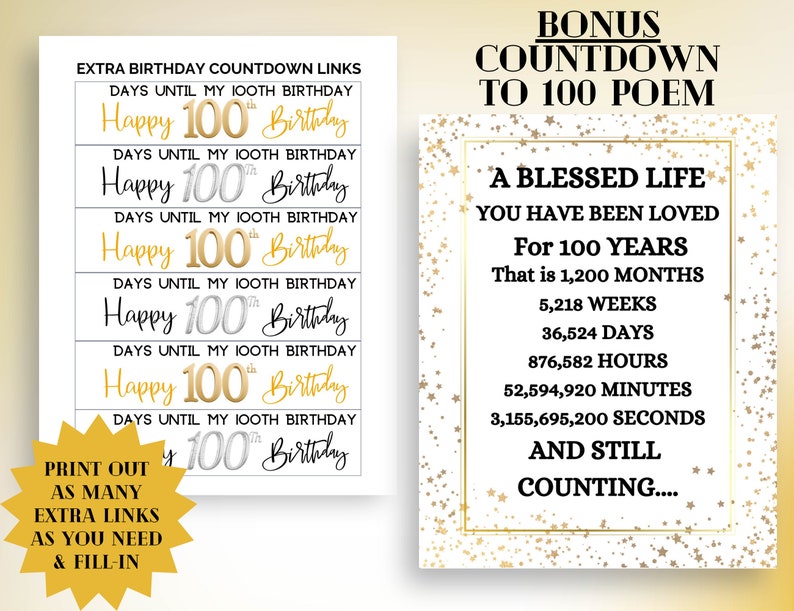 Countdown to My 100th Birthday, DIY Printable Paper Chain Calendar ...