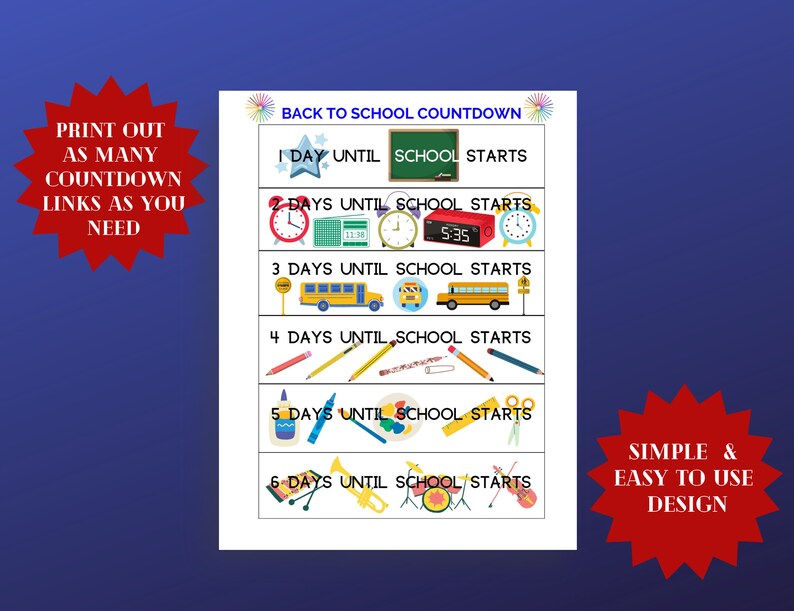 Back to School Kids Calendar Countdown, DYI Chain Printable for ...