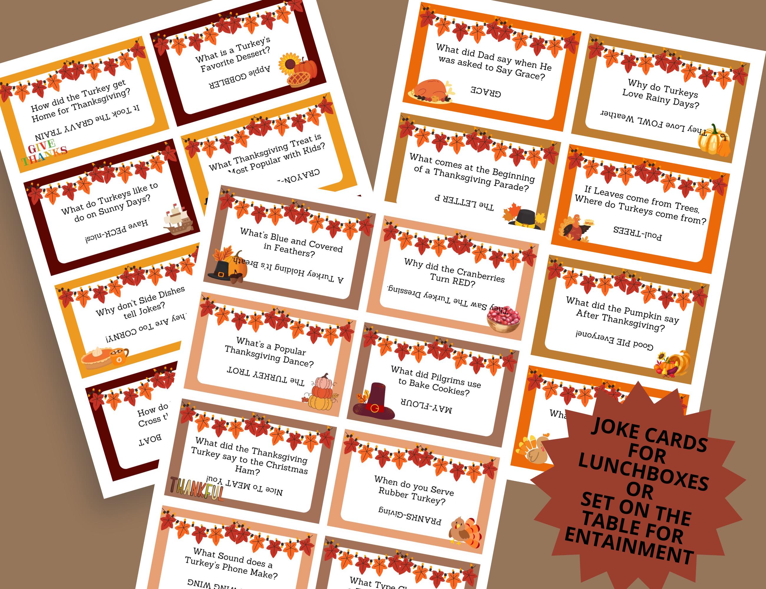 Thanksgiving Lunchbox Joke Cards: Kids' Printable Gift Tags (DIGITAL ...