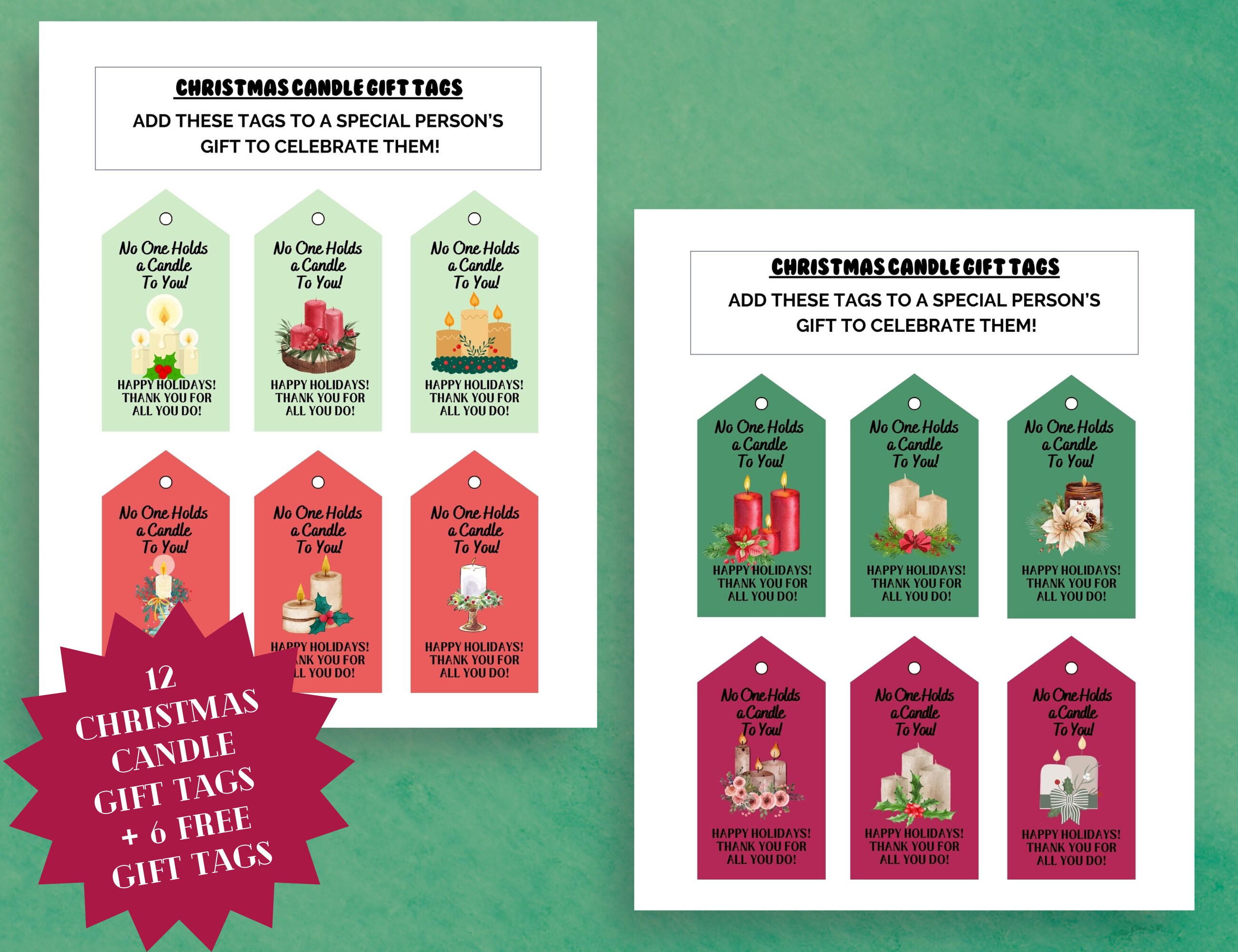 Christmas Candle Gift Tags for Holiday Appreciation for Teachers ...