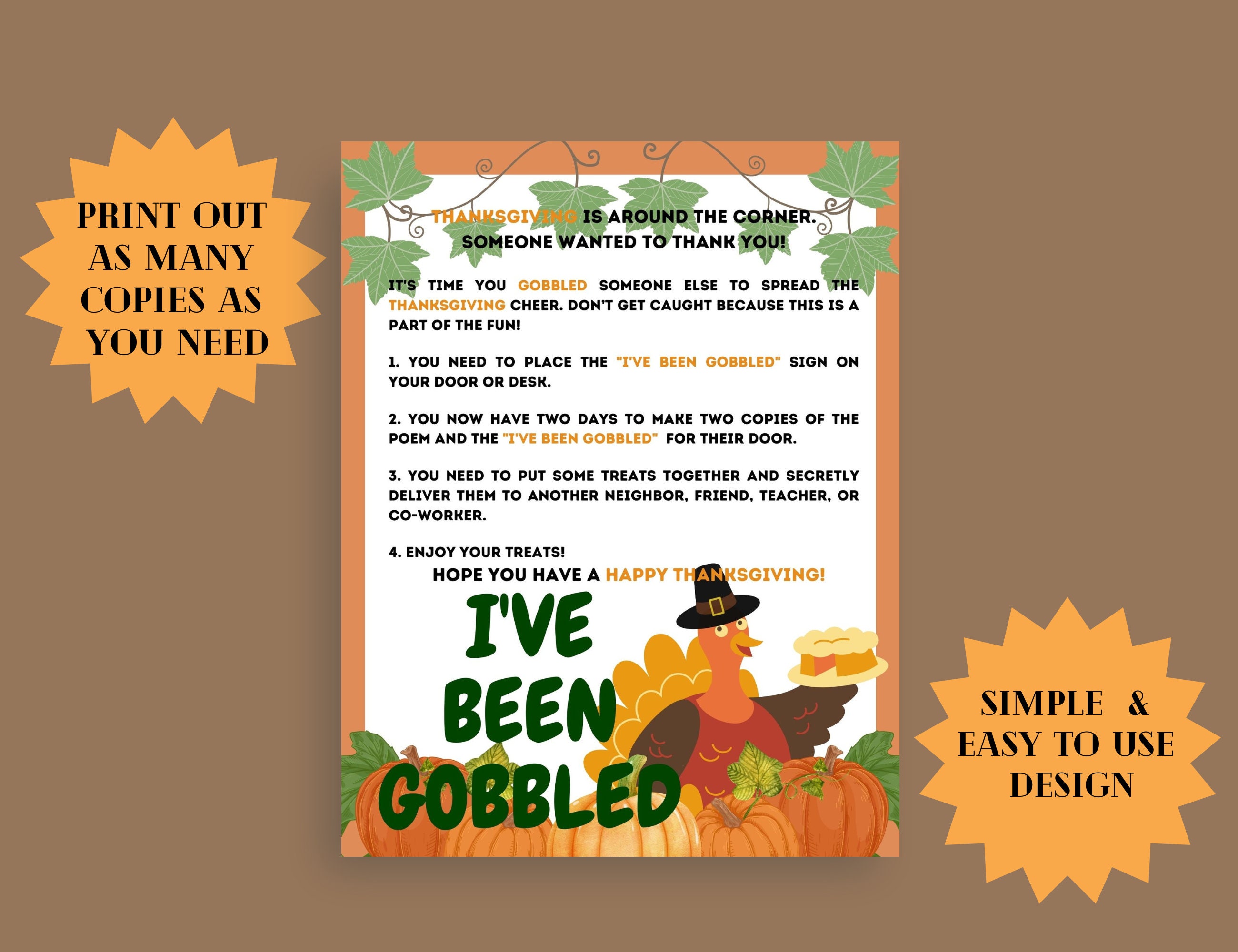You've Been Gobbled Game Printable, We've Been Gobbled, Thanksgiving ...