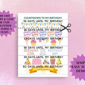 Birthday Countdown Paper Chain: Printable DIY Activity, Gift Tags (PDF ...