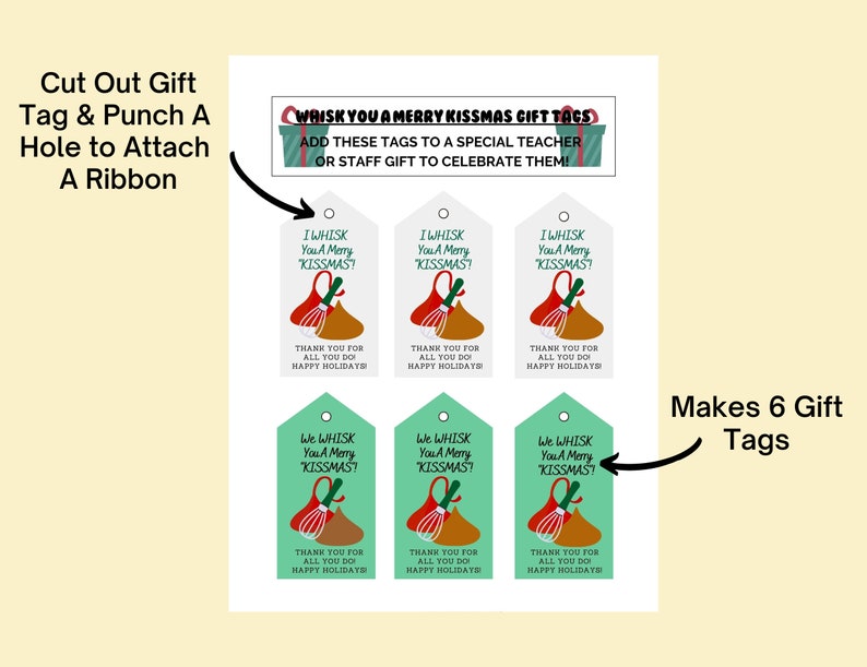 WHISK You a Merry KISSMAS Christmas Gift Tags for Teachers - Etsy